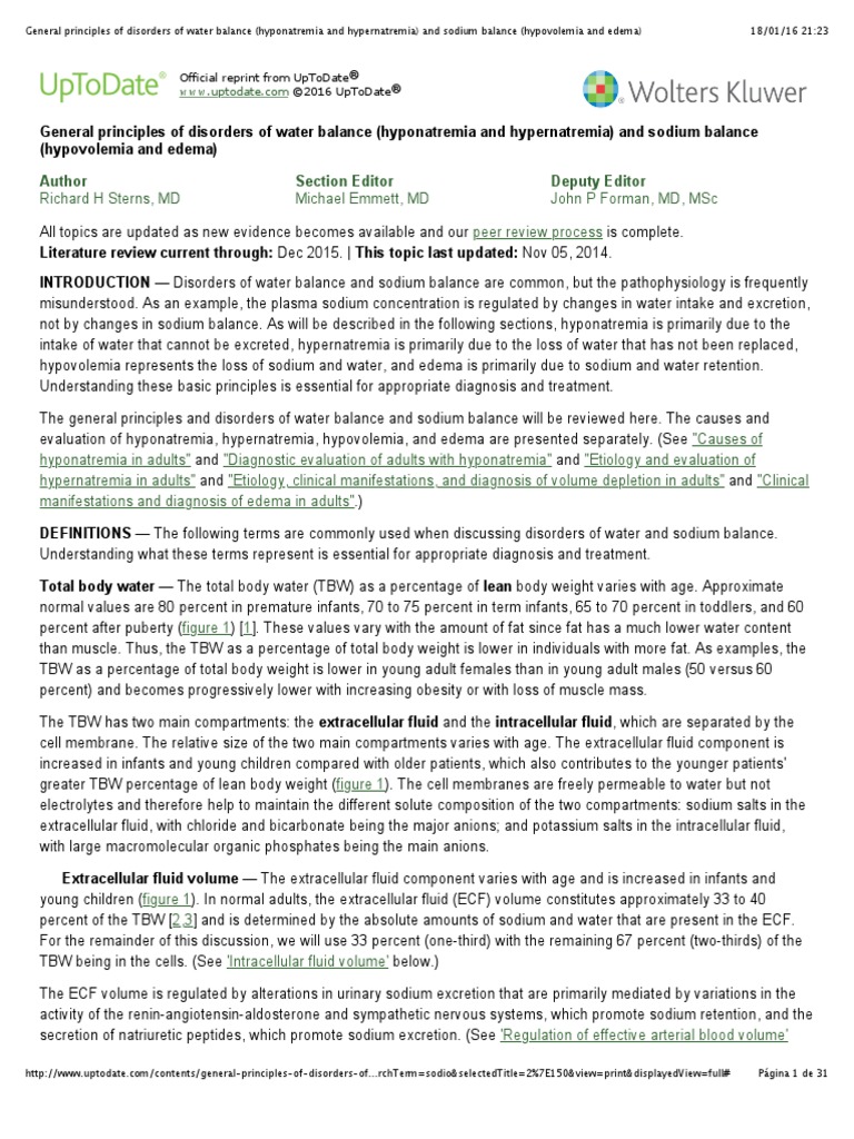 General Principles of Disorders of Water Balance (Hyponatremia and ...