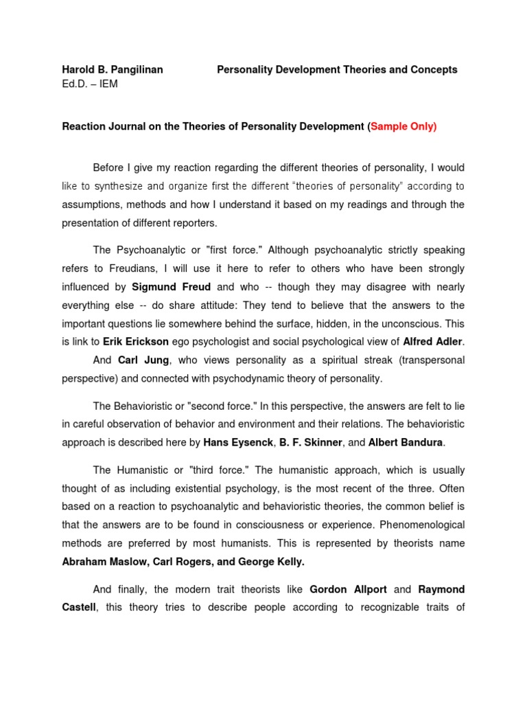 Sample Reaction Paper | PDF | Humanistic Psychology | Psychoanalysis