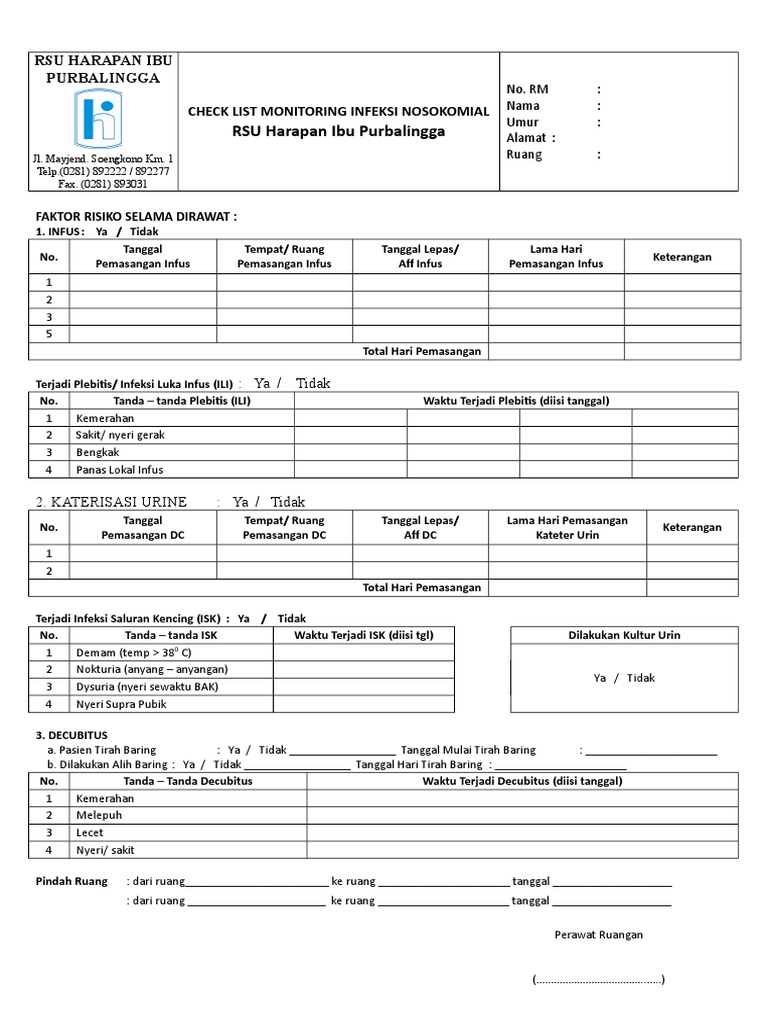 Form Check List Monitoring Infeksi Nosokomial A4 | PDF