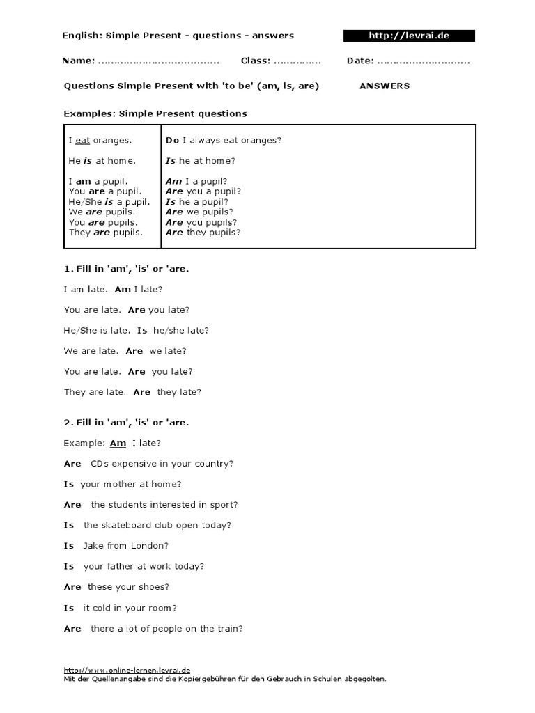 Simple Present Questions and Exercises | PDF | Foreign Language Studies