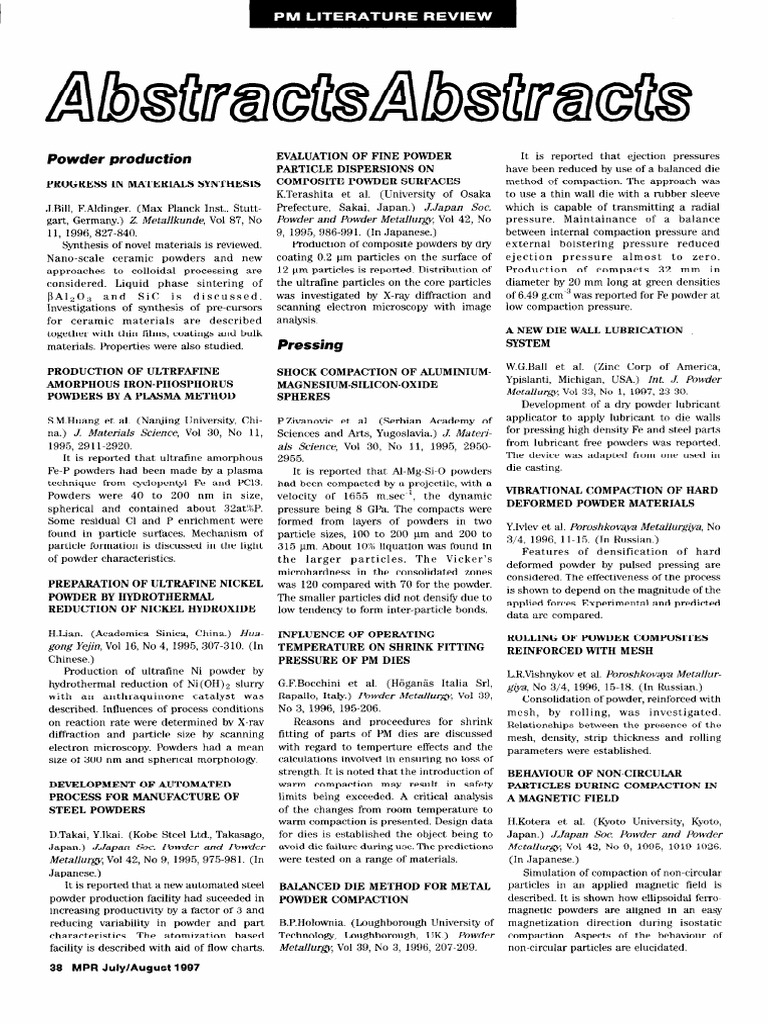 Powder Production: Jjapan Sot. Powder and Powder Metalfur@ | PDF ...