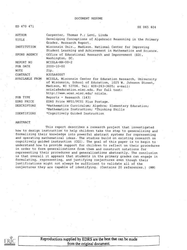 Developing Conceptions of Algebraic Reasoning in The Primary Grades ...