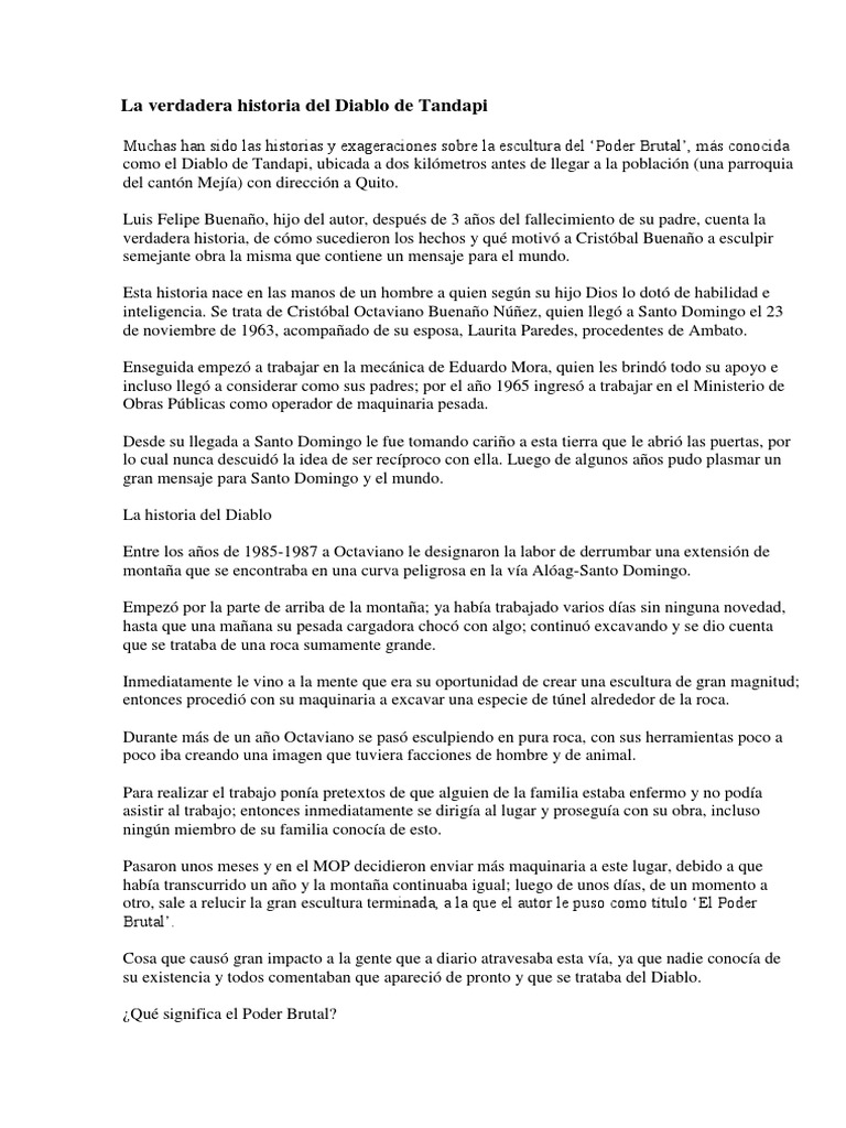 La Verdadera Historia Del Diablo de Tandapi | PDF