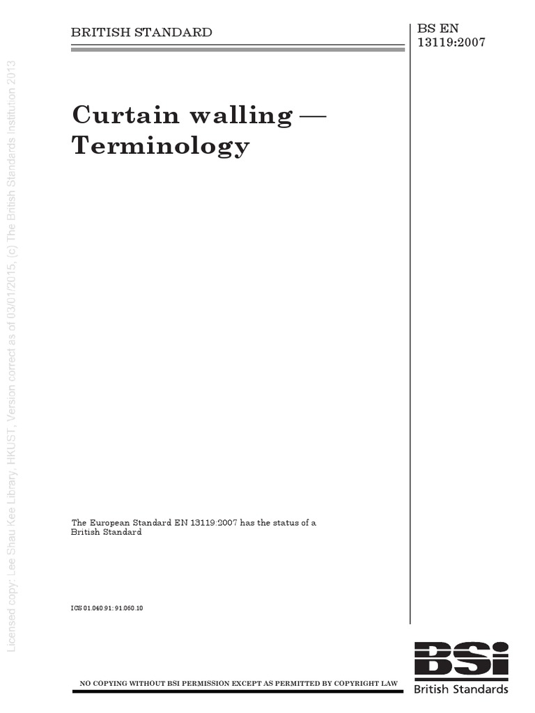 BS EN 13119: 2007 Curtain Walling Terminology | PDF | Engineering | Components