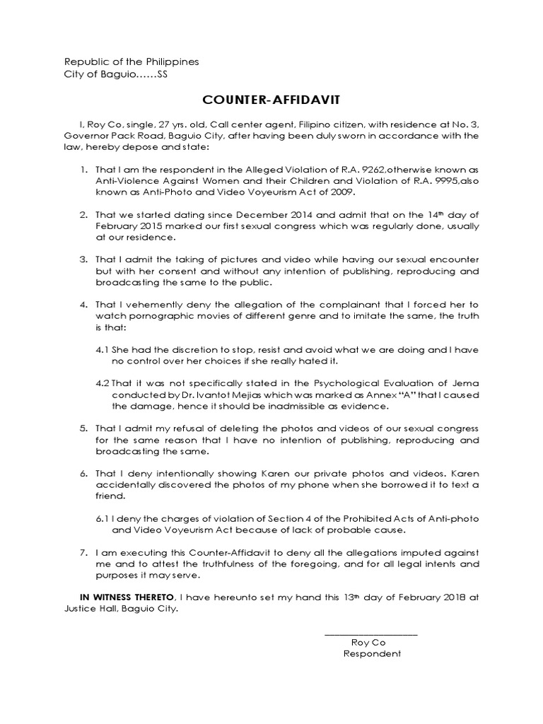 Counter-Affidavit: Republic of The Philippines City of Baguio SS | PDF ...