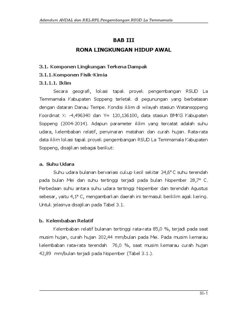Bab III Rona Lingkungan Adendum Andal RKL-RPL Rsud | PDF