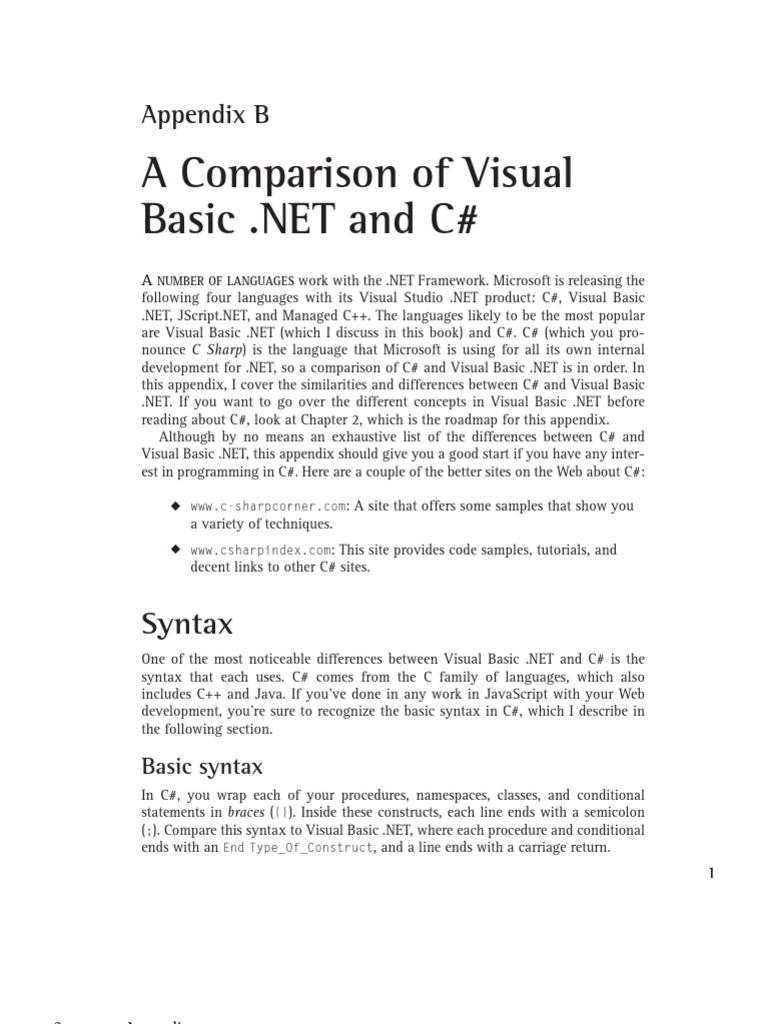 C# vs Visual Basic .NET Overview | PDF | Visual Basic .Net | C Sharp ...