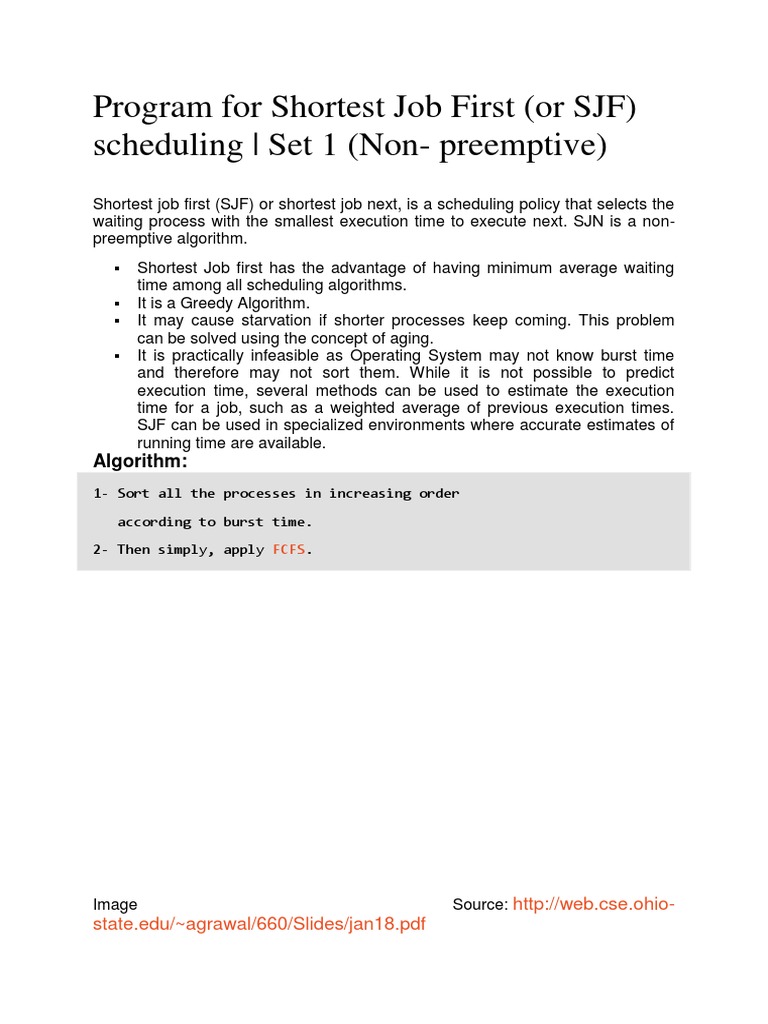 SJF Scheduling Algorithm Overview | PDF | Scheduling (Computing ...
