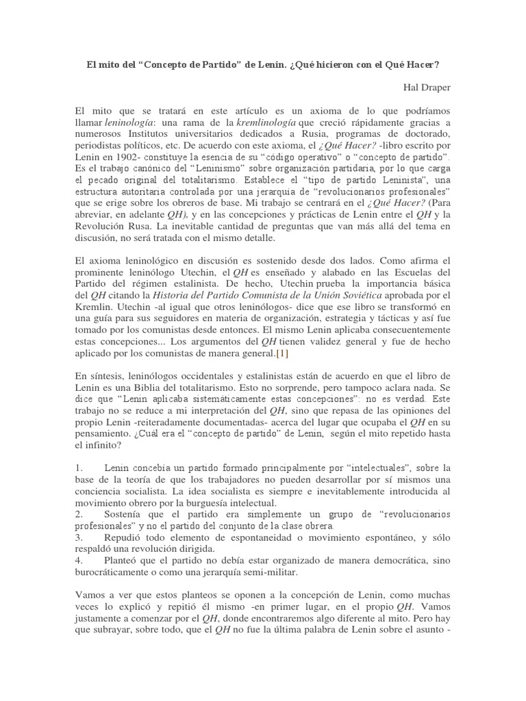 Qué Hicieron Con El Qué Hacer, Hal Draper | PDF | Vladimir Lenin ...