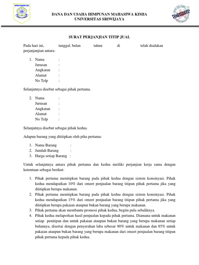 Surat Perjanjian Titip Jual HMK | PDF
