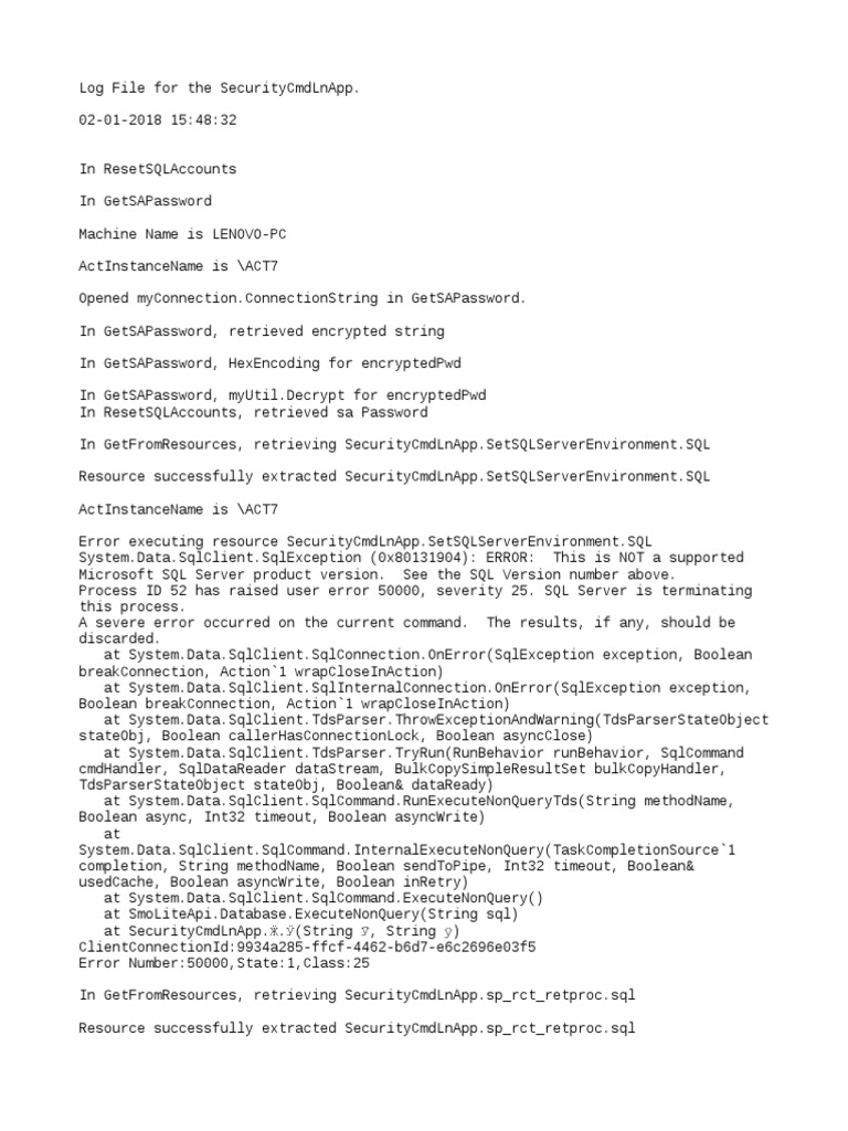 Log File for SecurityCmdLnApp | PDF | Encryption | Microsoft Sql Server
