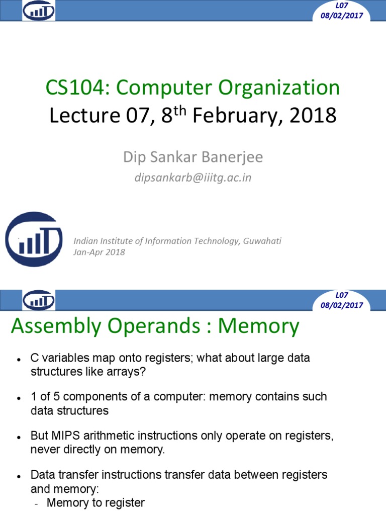 CS104: Computer Organization: Lecture 07, 8 February, 2018 | Download Free PDF | Pointer ...