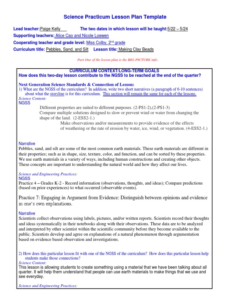 Science Practicum Lesson Plan Template | PDF | Educational Assessment ...