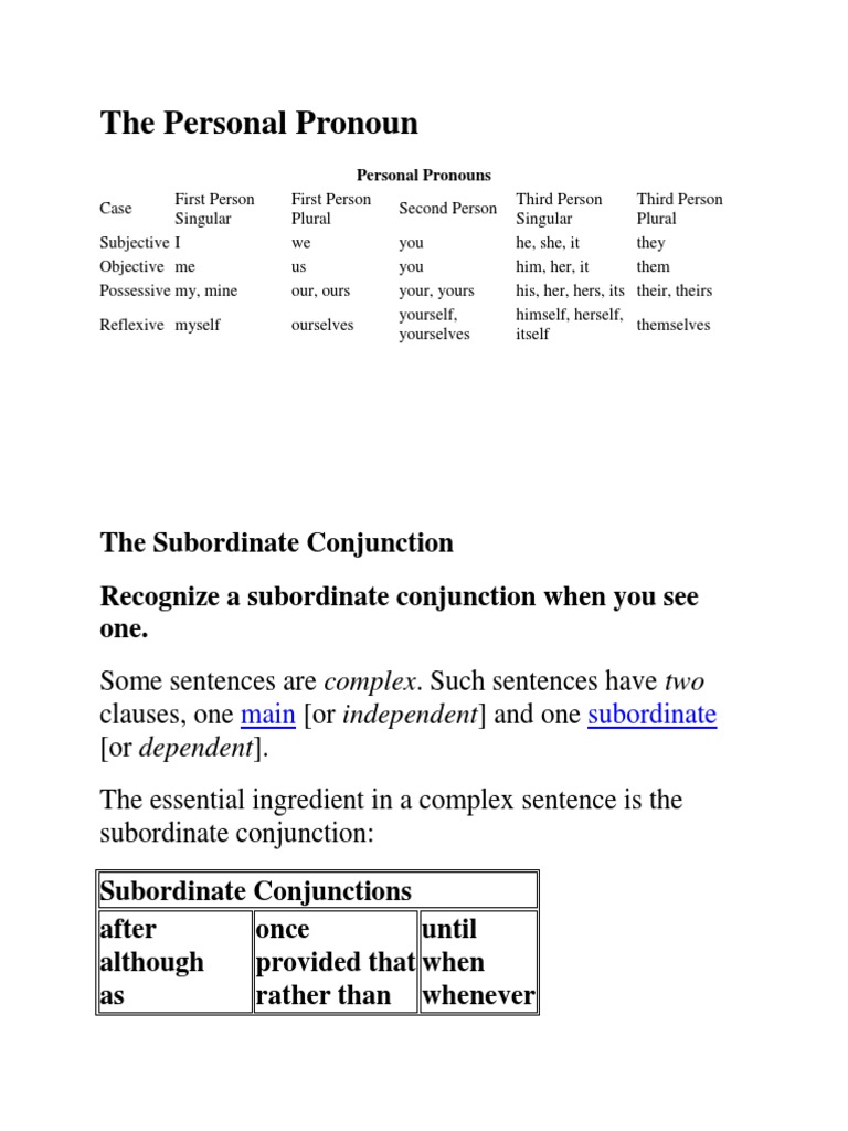 The Subordinate Conjunction | PDF | Clause | Pronoun