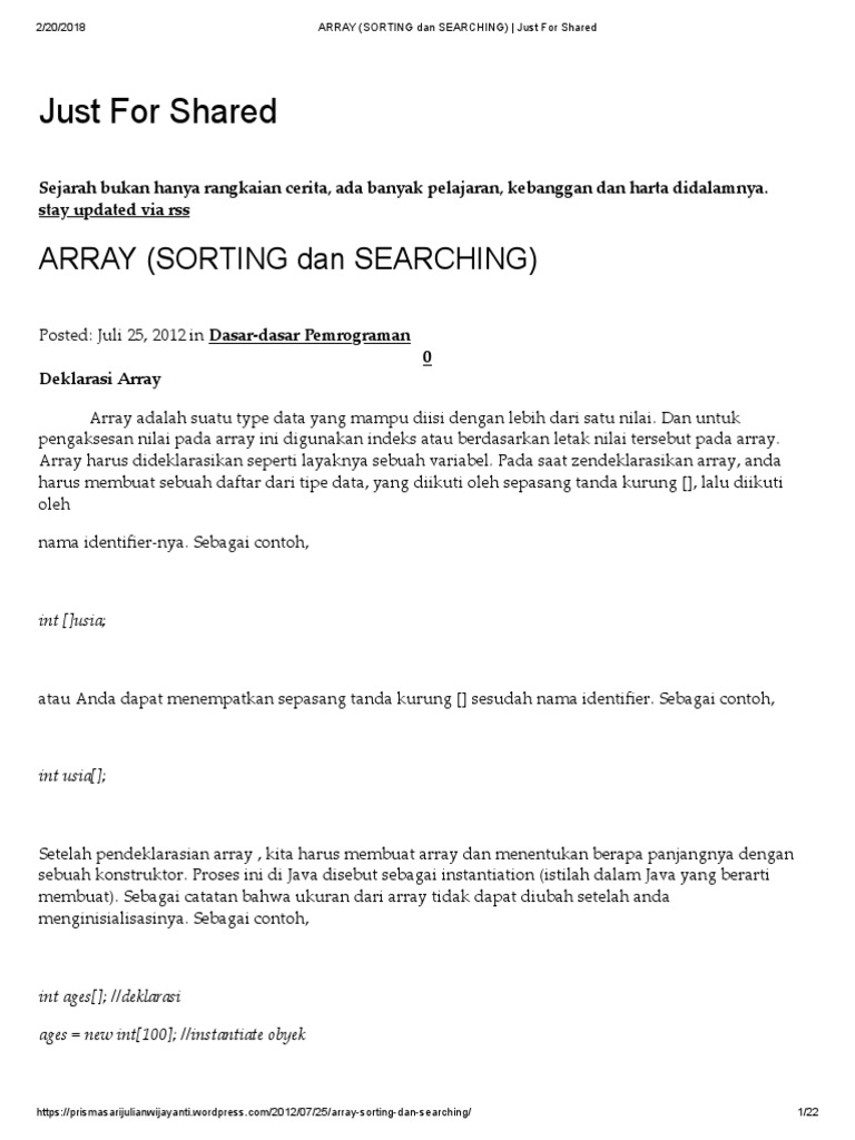 Array (Sorting Dan Searching) - Just For Shared | PDF