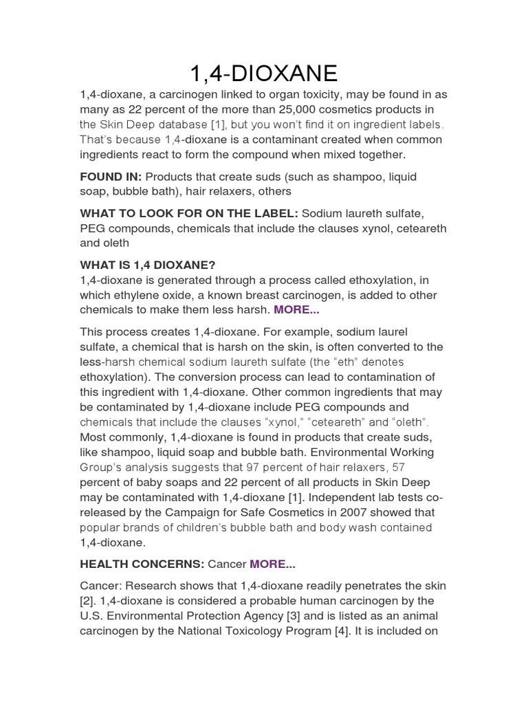 1,4-DIOXANE: FOUND IN: Products That Create Suds (Such As Shampoo ...