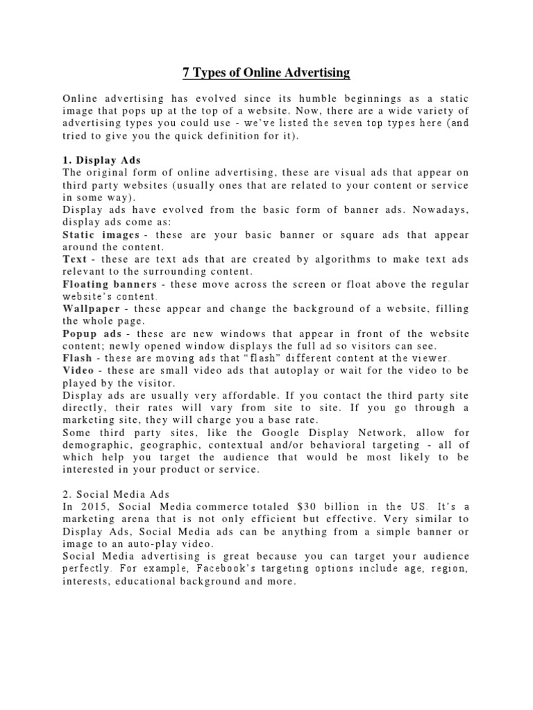 7 Types of Online Advertising | PDF | Search Engine Marketing ...