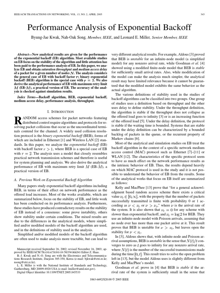 Performance Analysis of Exponential Backoff | PDF | Wireless Lan ...
