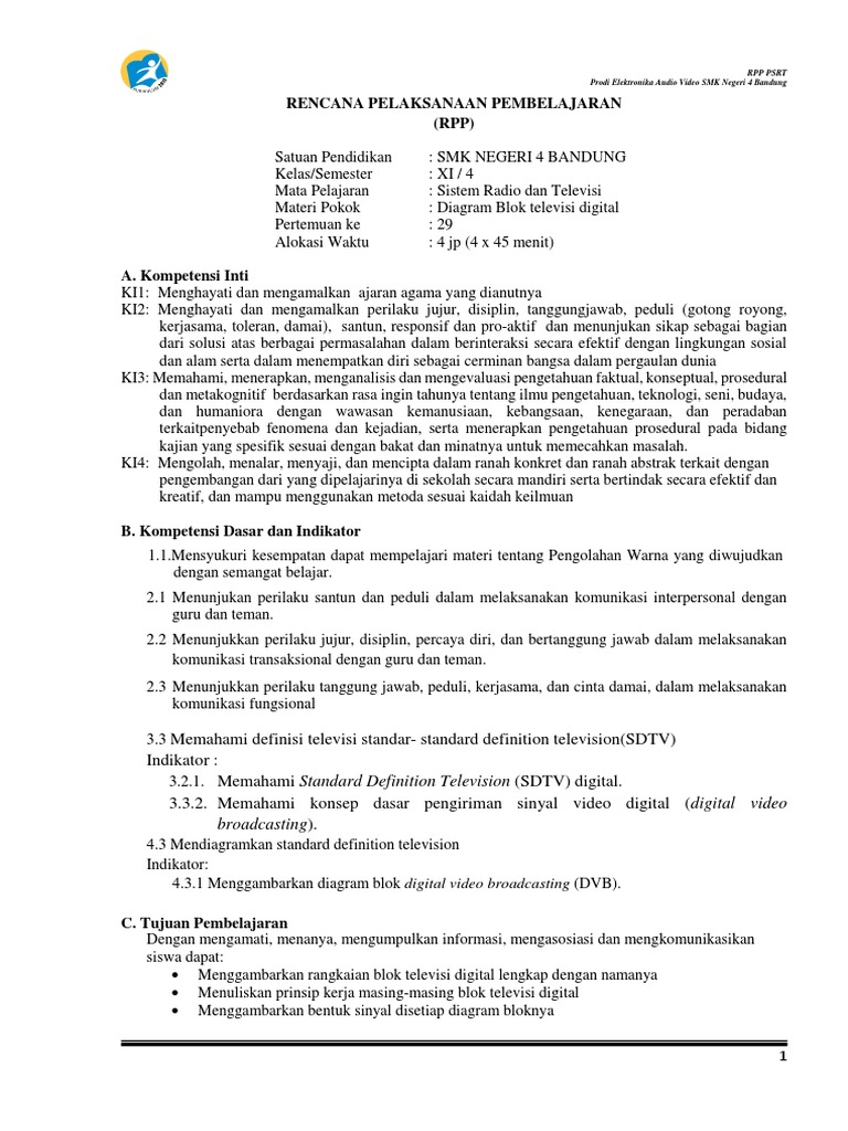 RPP Diagram Blok Televisi Digital | PDF
