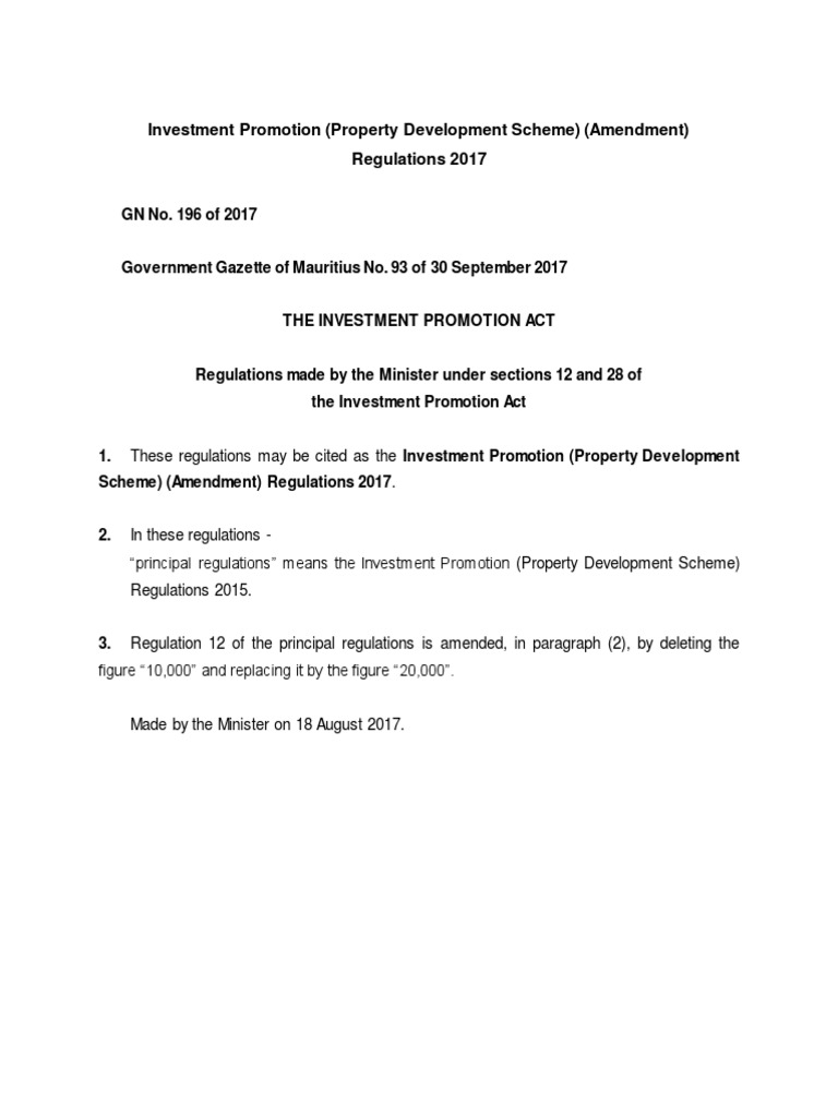 Investment Promotion (Property Development Scheme) (Amendment ...