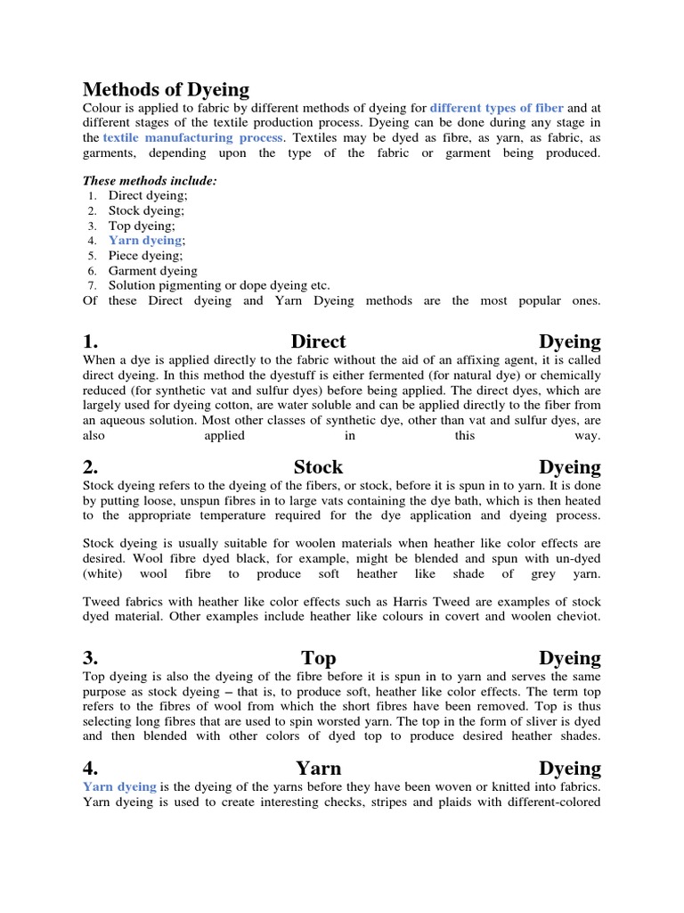 Methods of Dyeing: Different Types of Fiber Textile Manufacturing ...