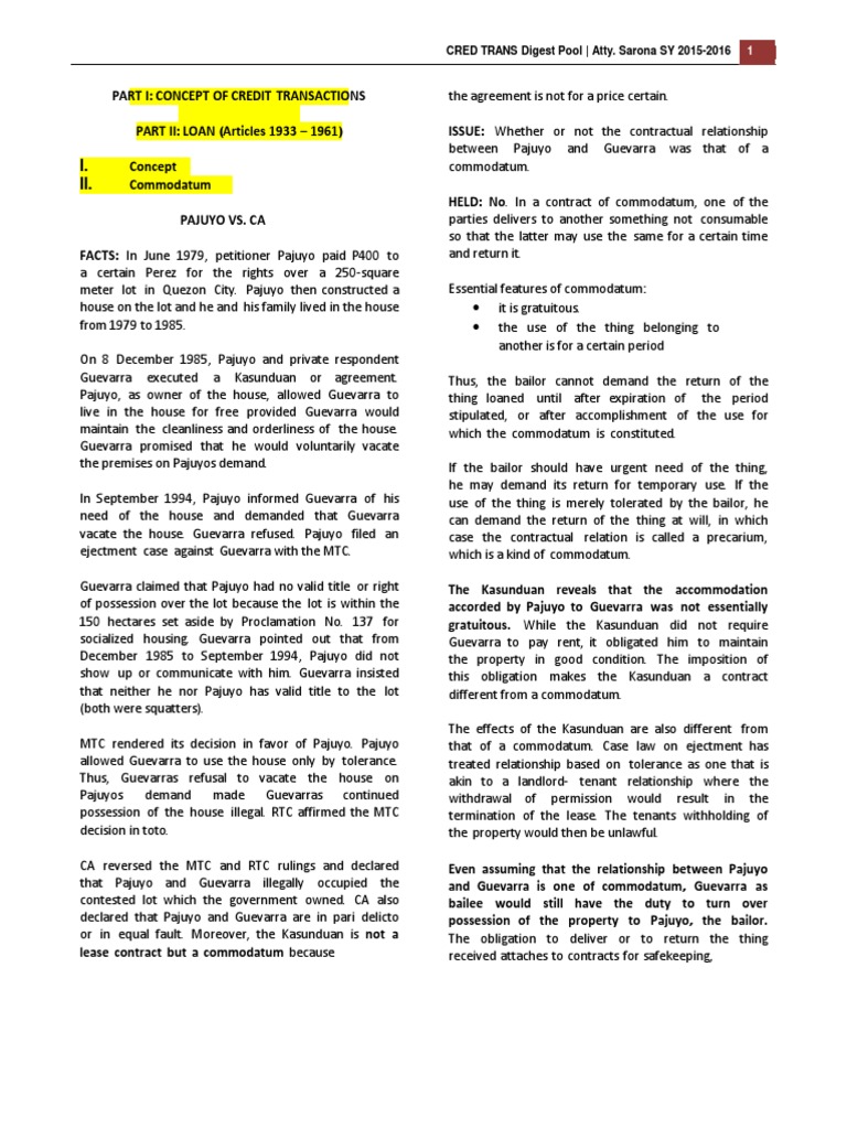 Commodatum vs. Mutuum in Loan Cases | PDF | Loans | Lawsuit