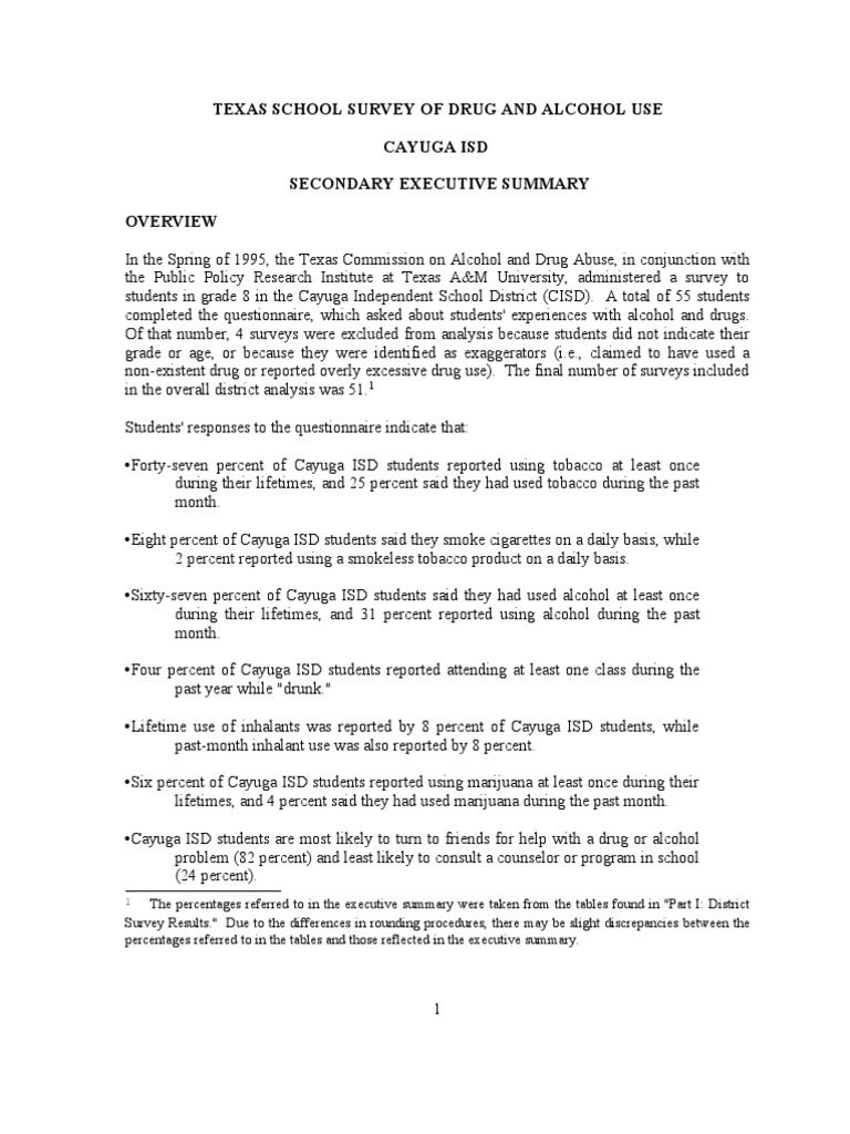 Cayuga ISD - 1995 Texas School Survey of Drug and Alcohol Use | PDF ...