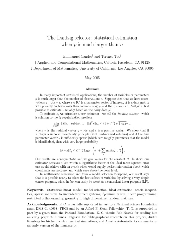 Statistical Estimation with More Variables than Observations ...