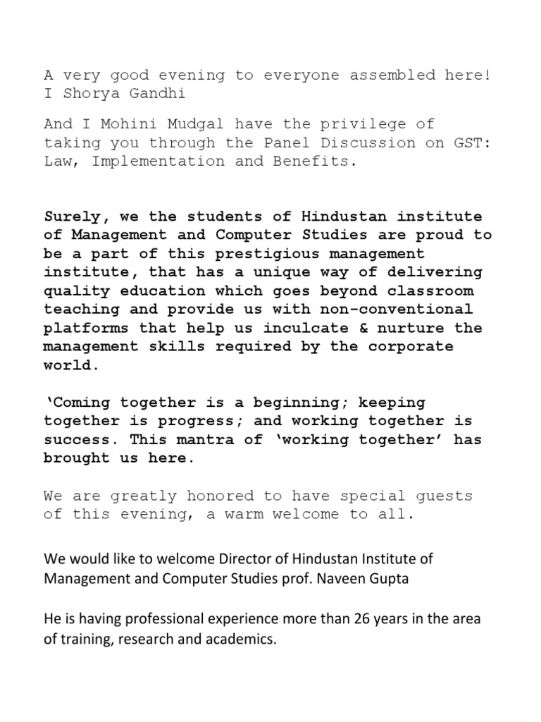 Anchoring Script - Panel Discussion-1 | PDF | Professor | Doctor Of ...