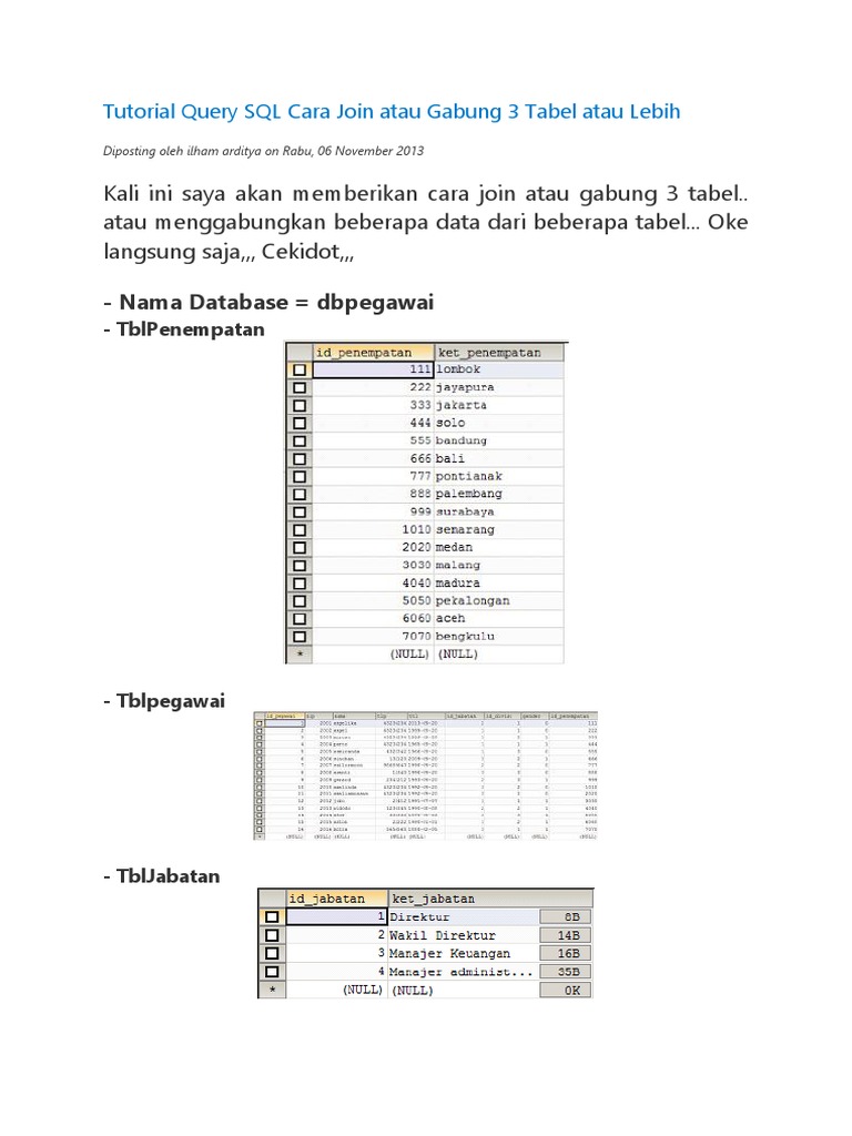 Tutorial Query SQL Cara Join Atau Gabung 3 Tabel Atau Lebih | PDF | Komputer