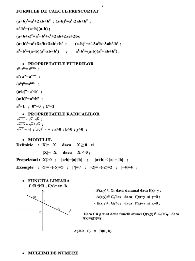 Formule Utile Clasa A VIII-A Matematica | PDF