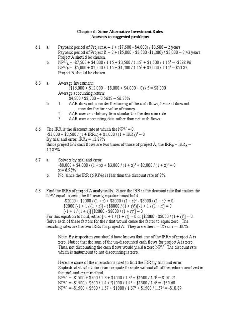 Chapter 6: Some Alternative Investment Rules Answers To Suggested Problems | Download Free PDF ...