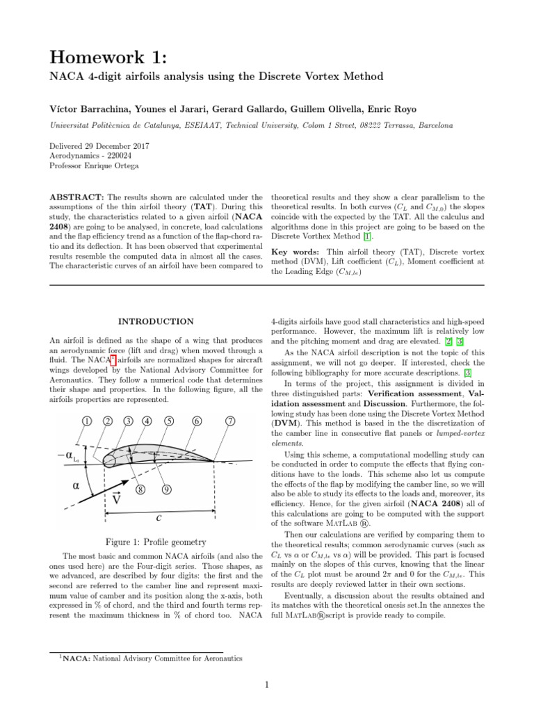 Homework 1:: NACA 4-Digit Airfoils Analysis Using The Discrete Vortex Method | PDF | Airfoil ...