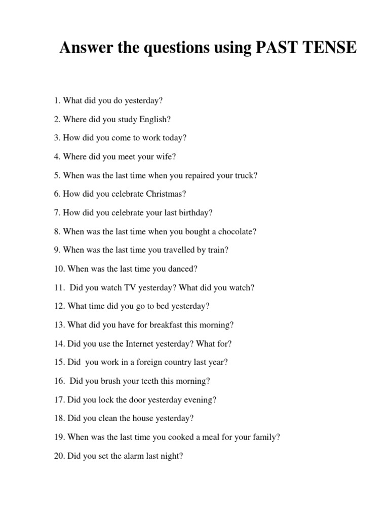 Answer The Questions Using PAST TENSE | PDF | Cooking, Food & Wine ...