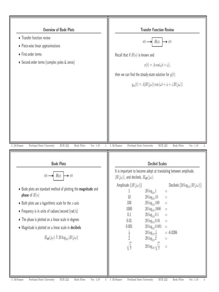 Overview of Bode Plots Transfer Function Review: X (T) y (T) | PDF ...