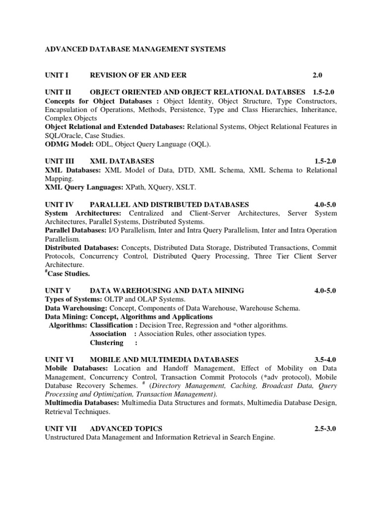 ADBMS Syllabus | PDF | Xml | Databases