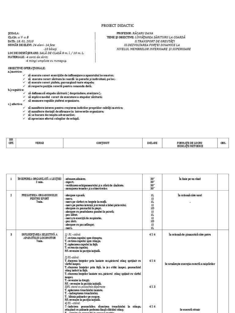 Proiect Didactic Educatie Fizica Clasa A X-A | PDF
