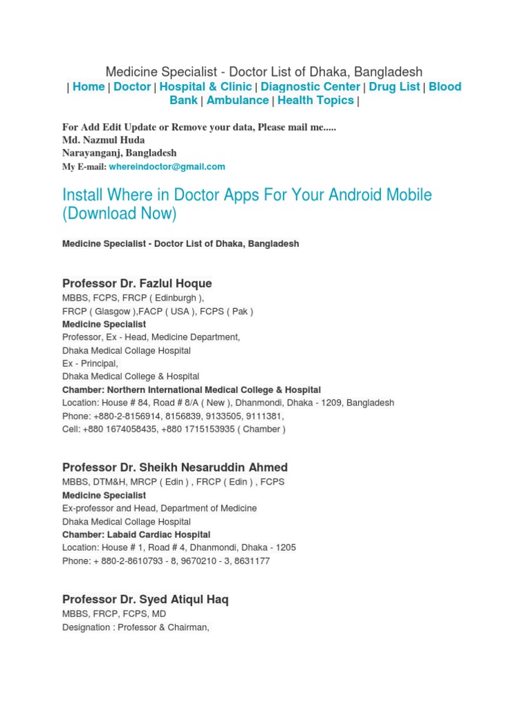 Medicine Doctors List | PDF