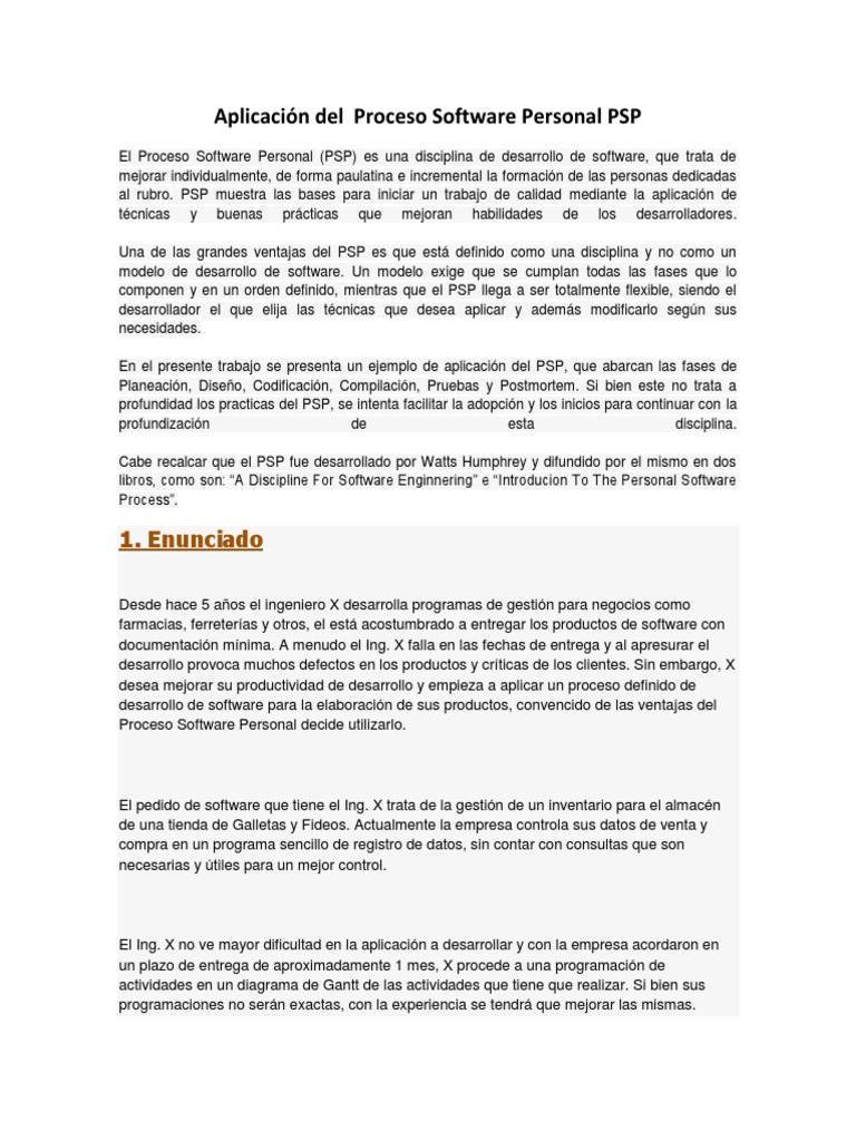 Ejemplo - Aplicación Del Proceso Software Personal PSP | PDF ...