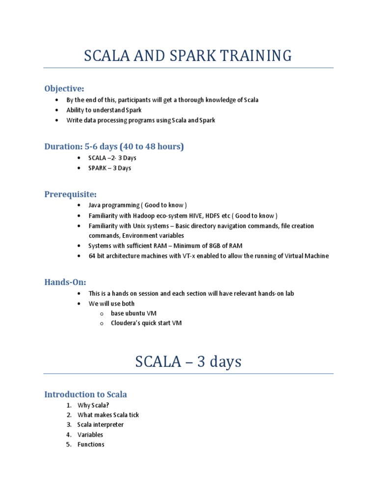 Scala and Spark Training: Objective | PDF | Apache Spark | Scala ... Scala and Spark Training: Objective | PDF | Apache Spark | Scala ...