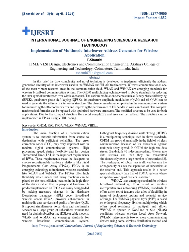 Implementation of Multimode Interleaver Address Generator for Wireless Applications | PDF ...