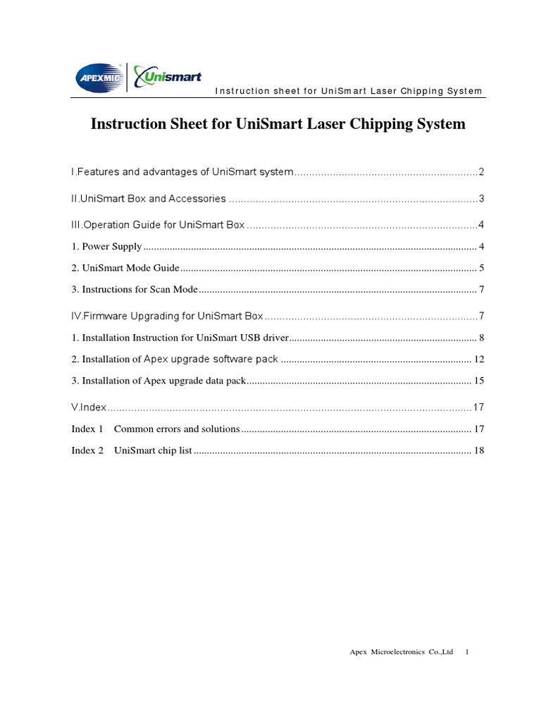 Unismart Specifications | PDF | Installation (Computer Programs) | Usb