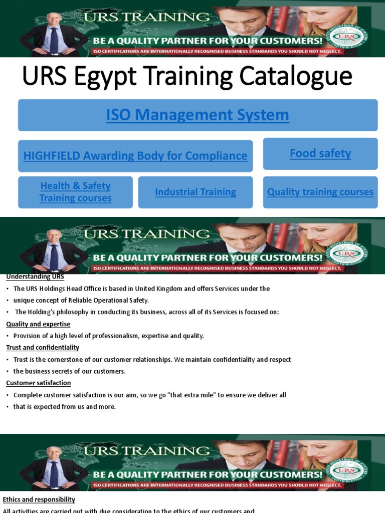 URS Egypt Training Catalogue | PDF | Iso 9000 | Internal Audit