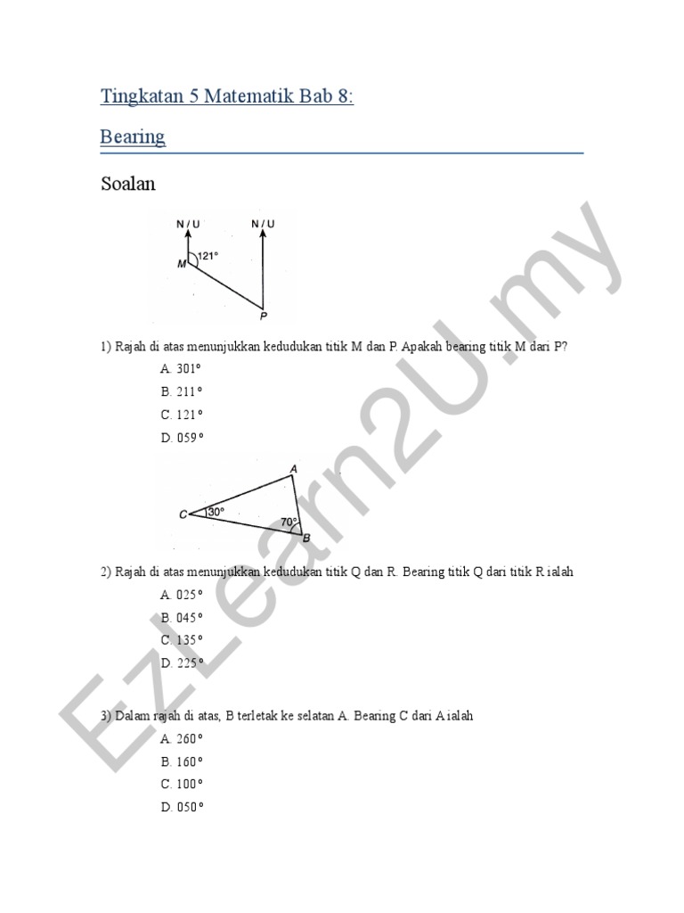 Soalan Tubi F5 Matematik Bab 8 Bearing | PDF