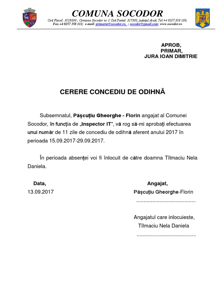 Model Cerere Concediu | PDF