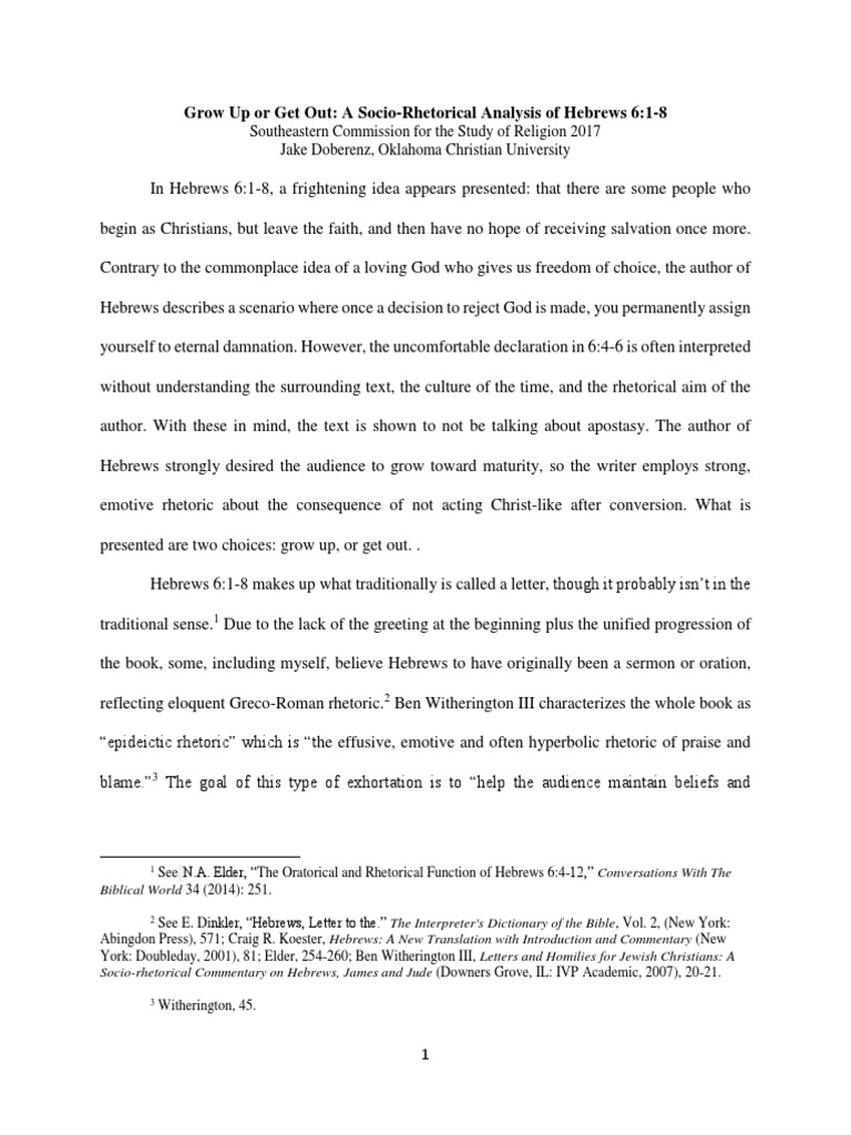 Grow Up or Get Out: A Socio-Rhetorical Analysis of Hebrews 6:1-8 | PDF ...