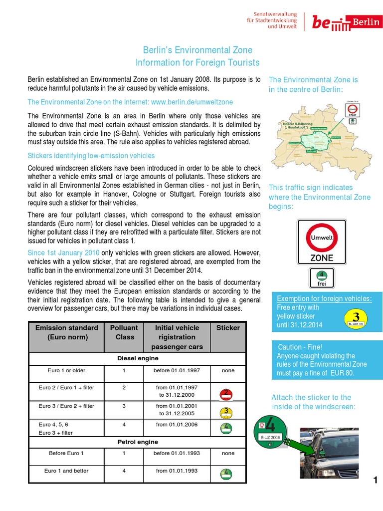 Berlin's Environmental Zone Information For Foreign Tourists | PDF ...