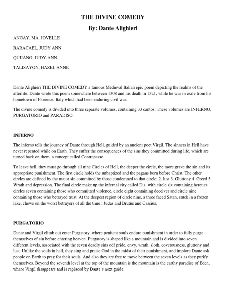 The Divine Comedy By: Dante Alighieri: Inferno | PDF | Divine Comedy ...
