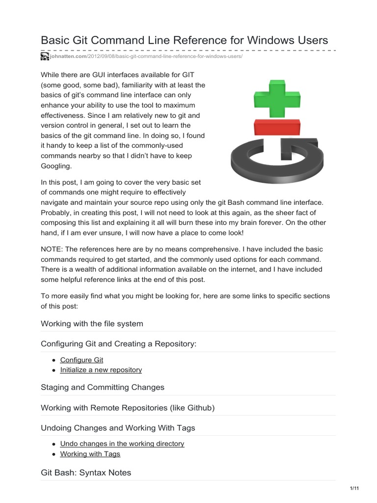 Basic Git Command Line Reference For Windows Users (John Atten) | PDF | Directory (Computing ...