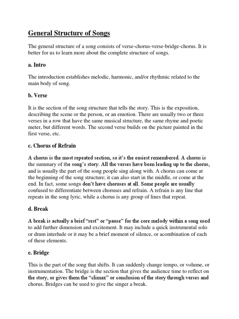 General Structure of Songs: A. Intro | PDF